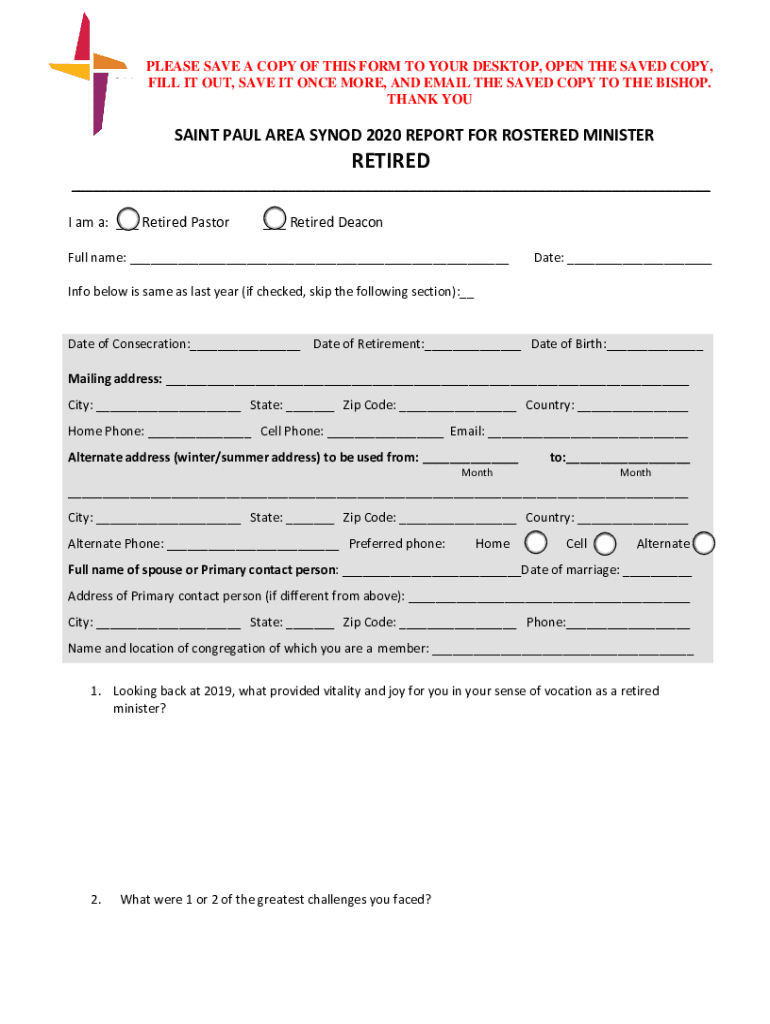 Fillable Online RETIRED - Saint Paul Area Synod Fax Email Print - pdfFiller