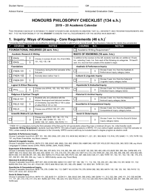 Fillable Online HONOURS PHILOSOPHY CHECKLIST (134 s.h.) Fax Email Print ...