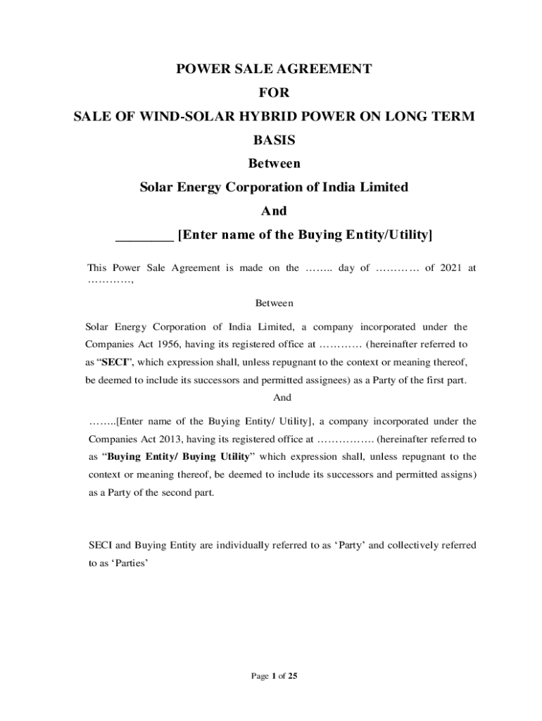 Fillable Online Power Purchase Agreement Procurement of 150 MW ... Fax ...