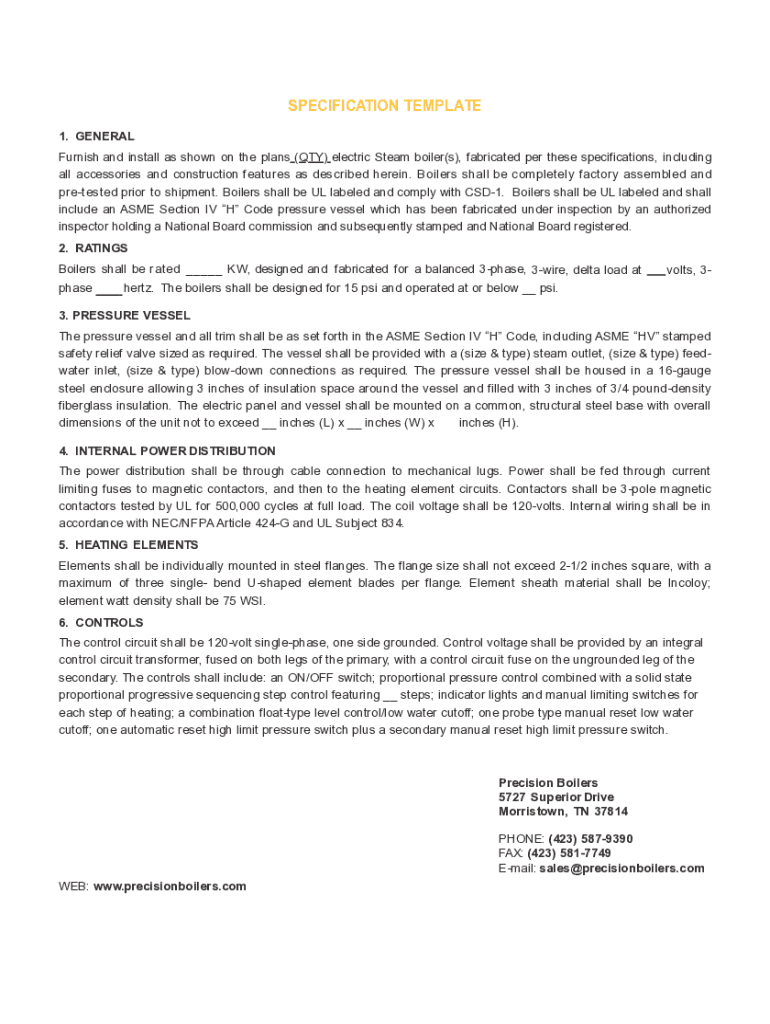 Fillable Online SPECIFICATION TEMPLATE Fax Email Print - pdfFiller