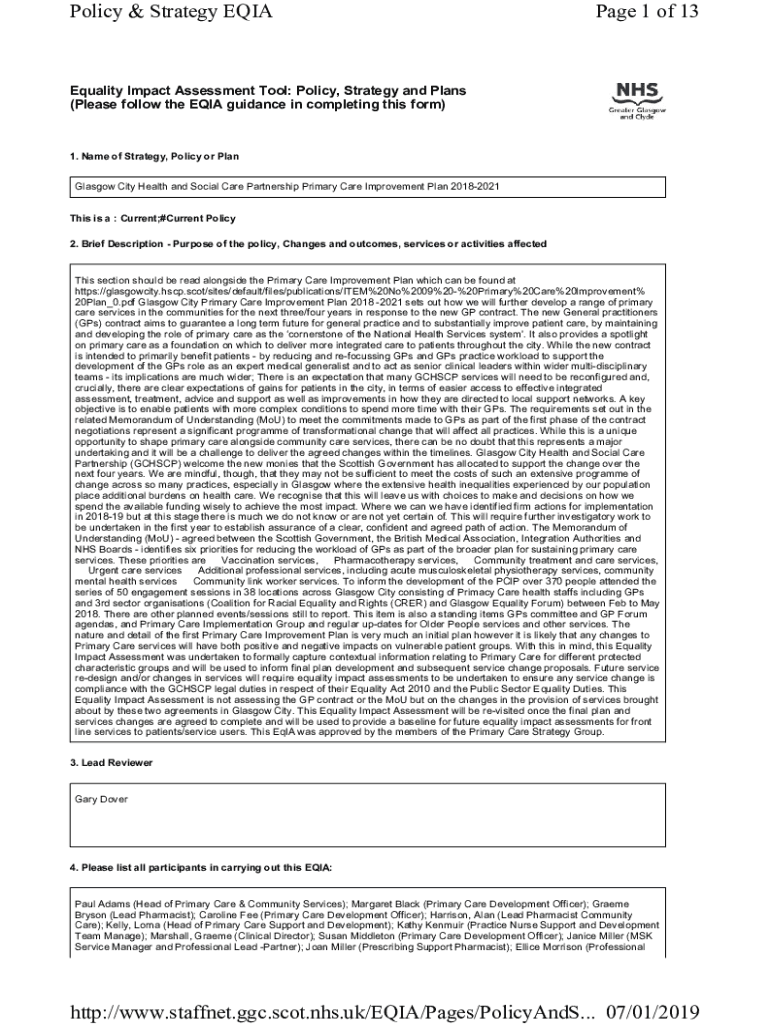 Fillable Online Equality Impact Assessment Tool. Glasgow City HSCP ...