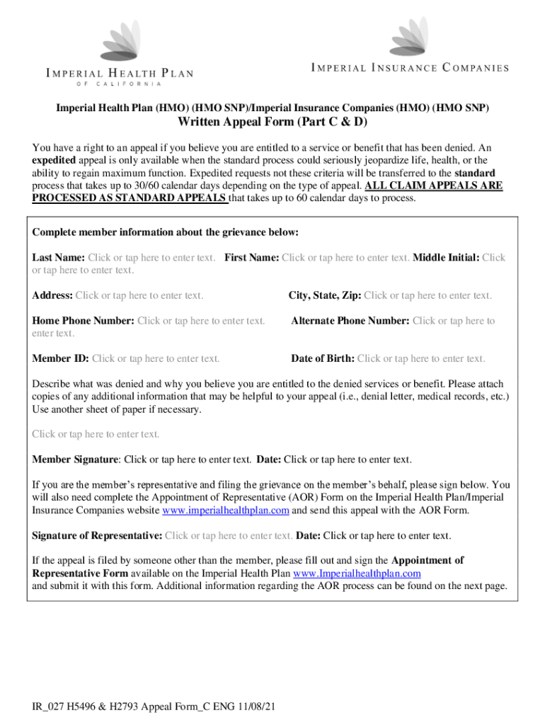 Fillable Online Written Appeal Form (Part C & D) Fax Email Print ...
