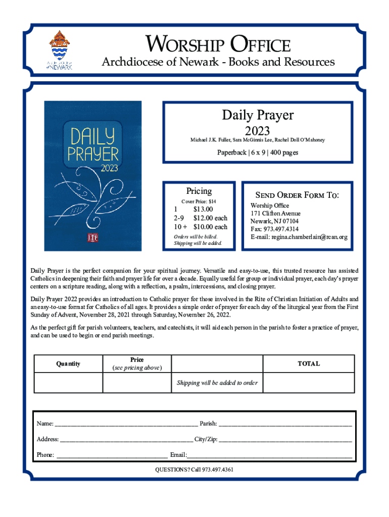 Fillable Online Worship office - The Archdiocese of Newark Fax Email ...