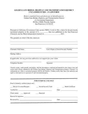 Fillable Online CLAIM FORM Return completed form and photocopy of id ...