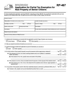 Fillable Online Form RP-467:7/16:Application for Partial Tax Exemption ...
