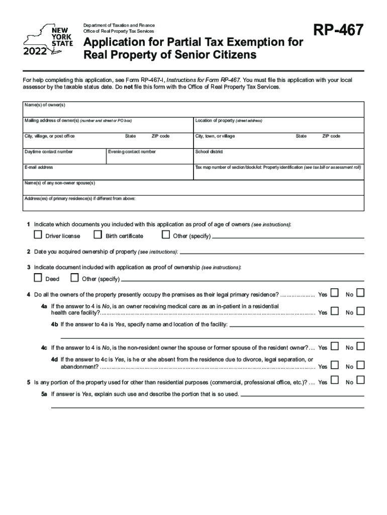 Fillable Online Form RP-467:7/16:Application for Partial Tax Exemption ...