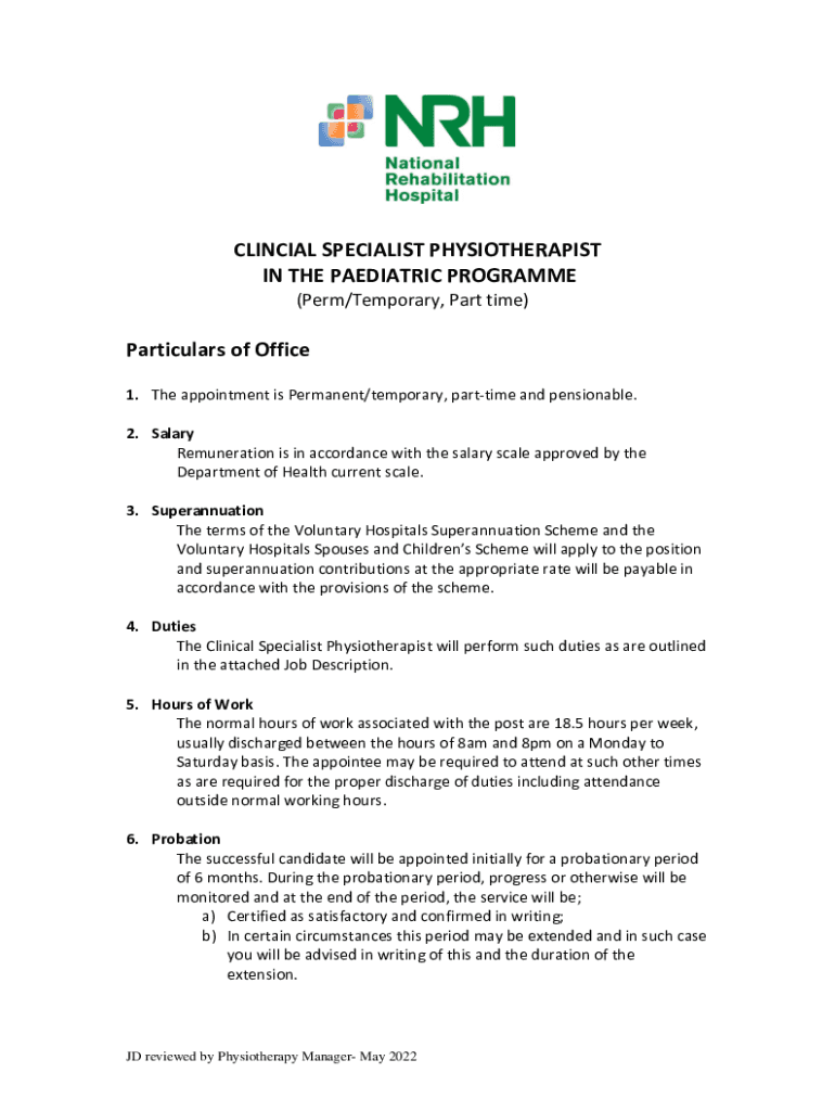 Fillable Online Senior Physiotherapist (Woman's Health) Permanent0.5 ... Fax Email Print - pdfFiller