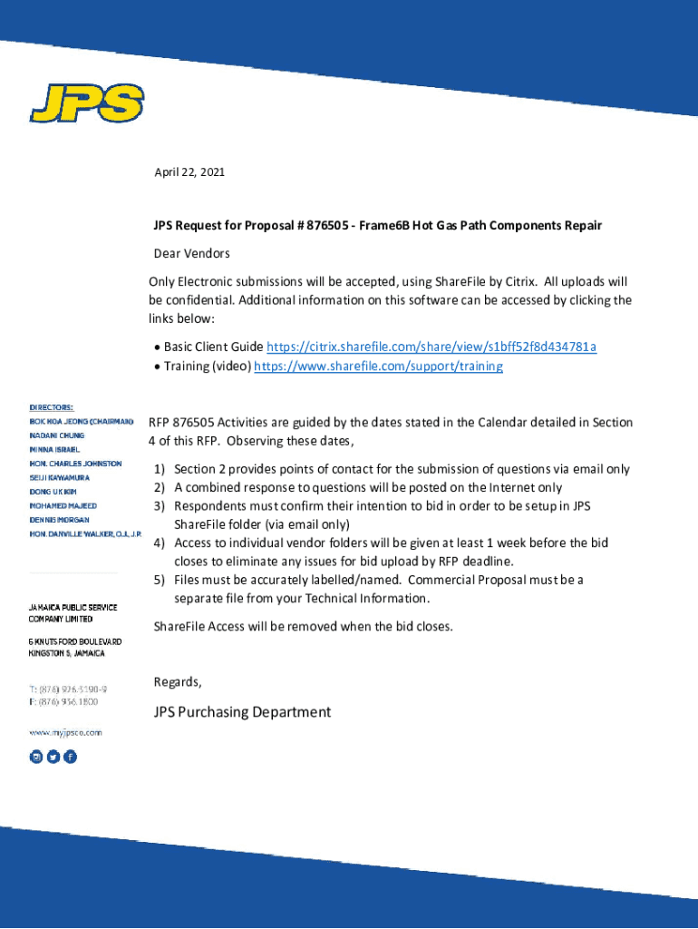 Fillable Online (JPS RFP # 876505 226 HGP Components RepairCOST DETAIL ...
