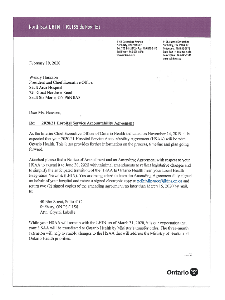Fillable Online Hospital Service Accountability Agreement (HSAA) 2020 ...
