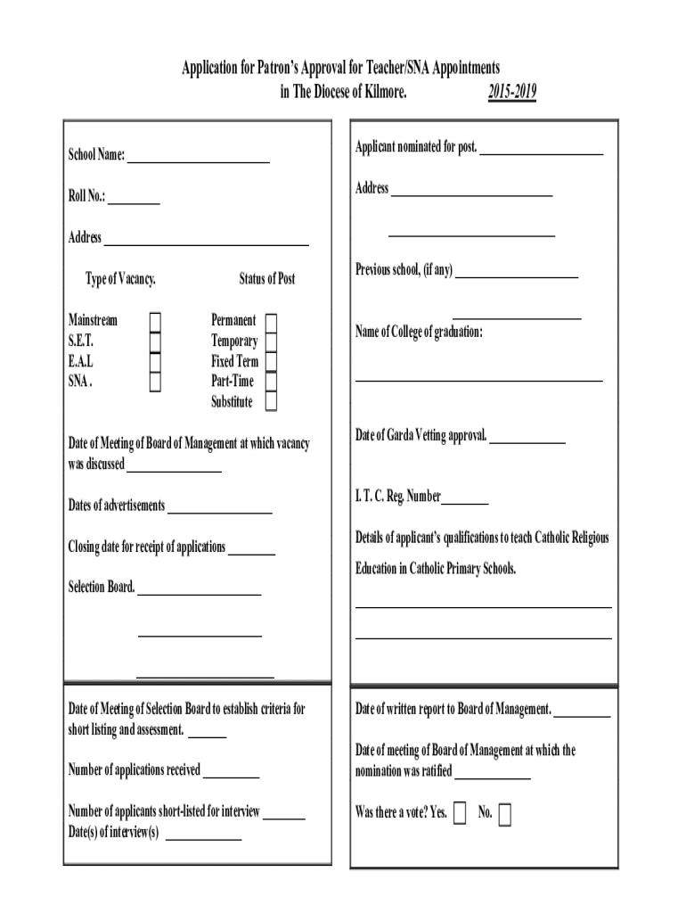 Fillable Online Sub Pool - General Elementary School Application at ...
