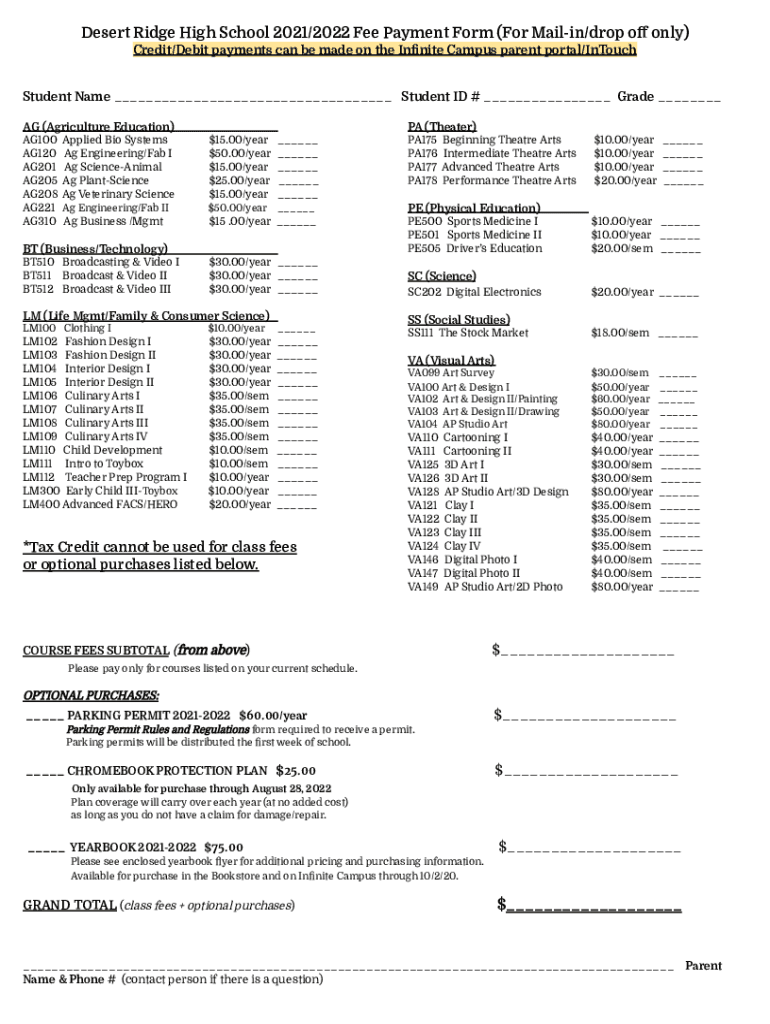 Fillable Online Fee Payment Form 21-22 Fax Email Print - pdfFiller