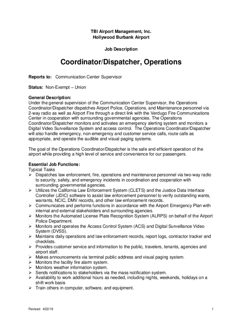 Fillable Online Airport Operations Manager in Burbank, CA for TBI ...