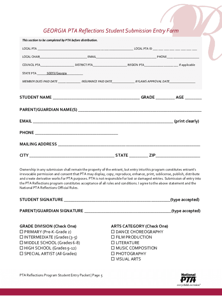 Fillable Online This section to be completed by PTA before distribution ...
