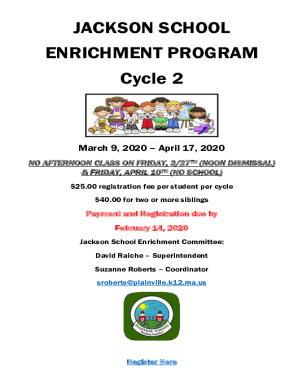 Fillable Online JACKSON SCHOOL ENRICHMENT PROGRAM Cycle 2 Fax Email ...