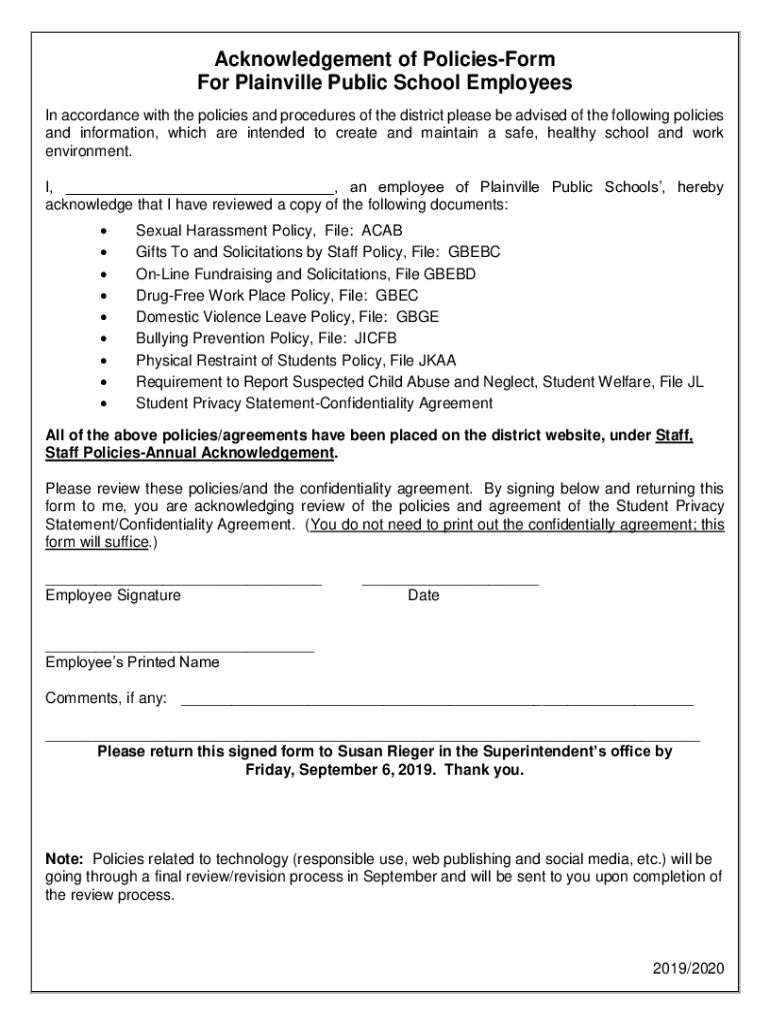 Fillable Online Employee Ackowledgement Form Fax Email Print - pdfFiller