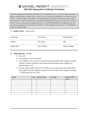 Fillable Online 2020-2021 independent standard verification worksheet Fax Email Print - pdfFiller