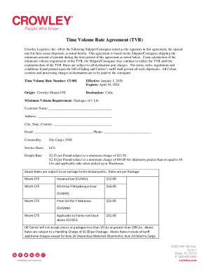 Fillable Online Time Volume Rate Agreement (TVR) Fax Email Print ...