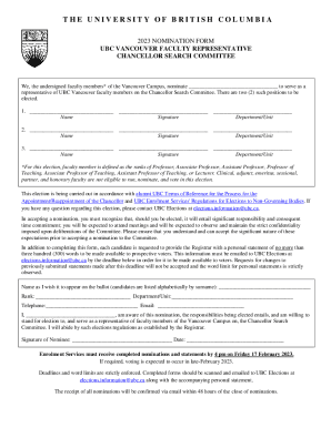 Fillable Online facultystaff students ubc 2023 nomination form ubc ...