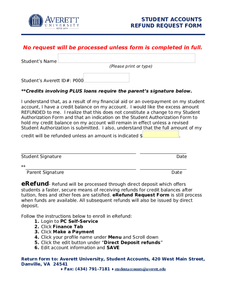 Student Accounts Refund Check Request Doc Template | pdfFiller