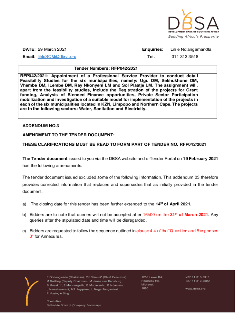 Fillable Online lihleSCMdbsa.org Tel: 011 313 3518 Tender Numbers ...