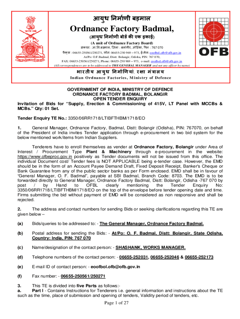 Fillable Online Fillable Online Ordnance Factory Badmal, Fax Email ...