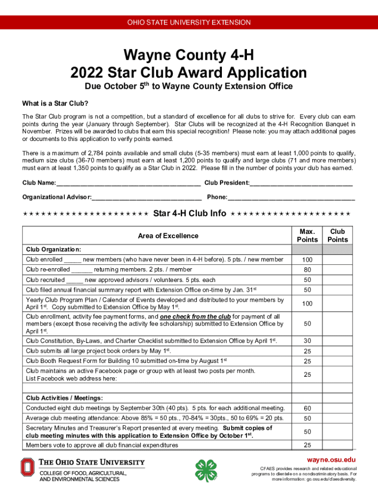 Fillable Online wayne osu Wayne County 4-H 2022 Activity Fee / Club ...