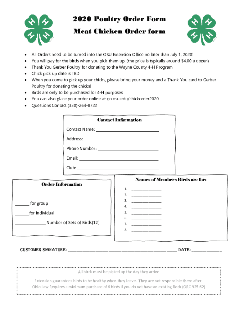 Fillable Online wayne osu Chicken Order Forms Now Available - The Ohio ...