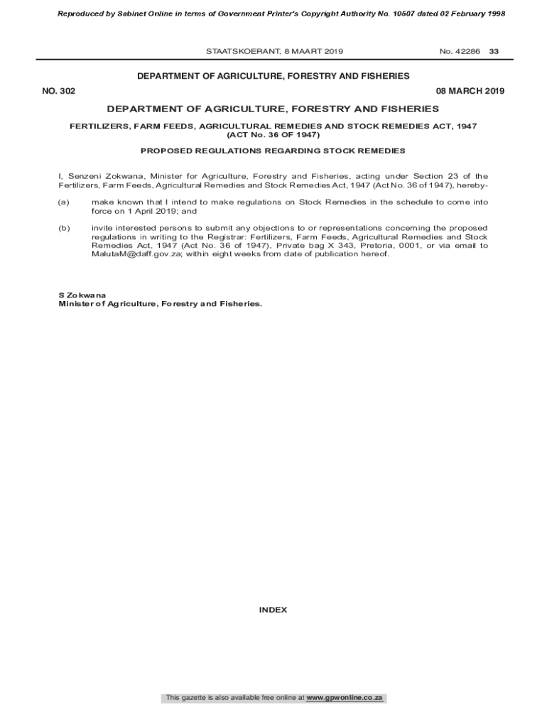 Fillable Online department of agriculture, forestry and fisheries no ...