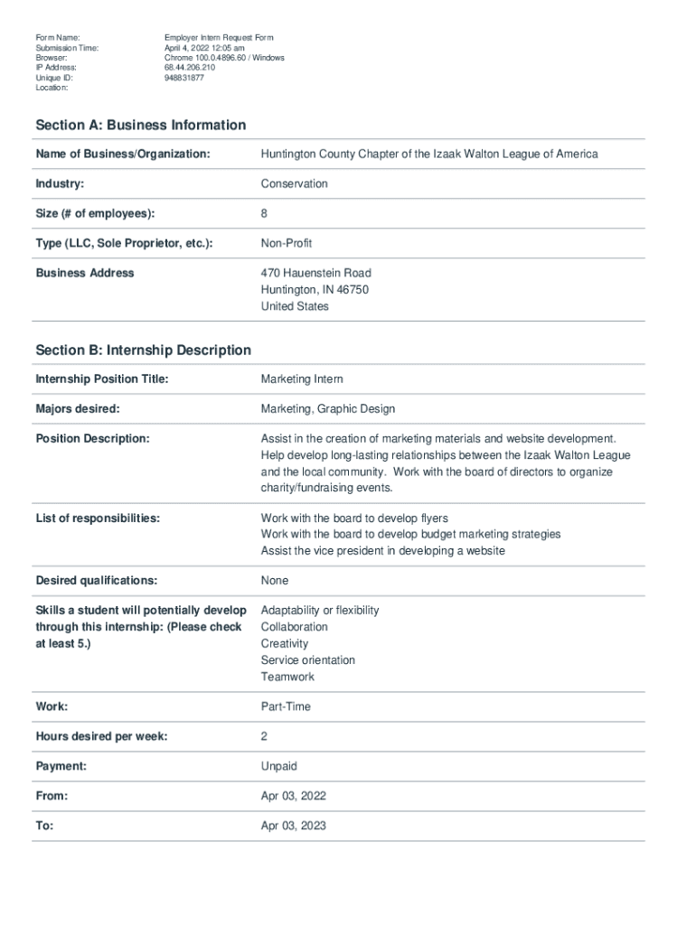 Fillable Online Employer Intern Request Form Fax Email Print - pdfFiller