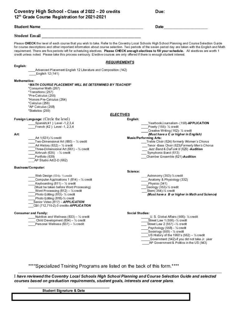 Fillable Online STUDENTS High School Graduation Requirements In order ...