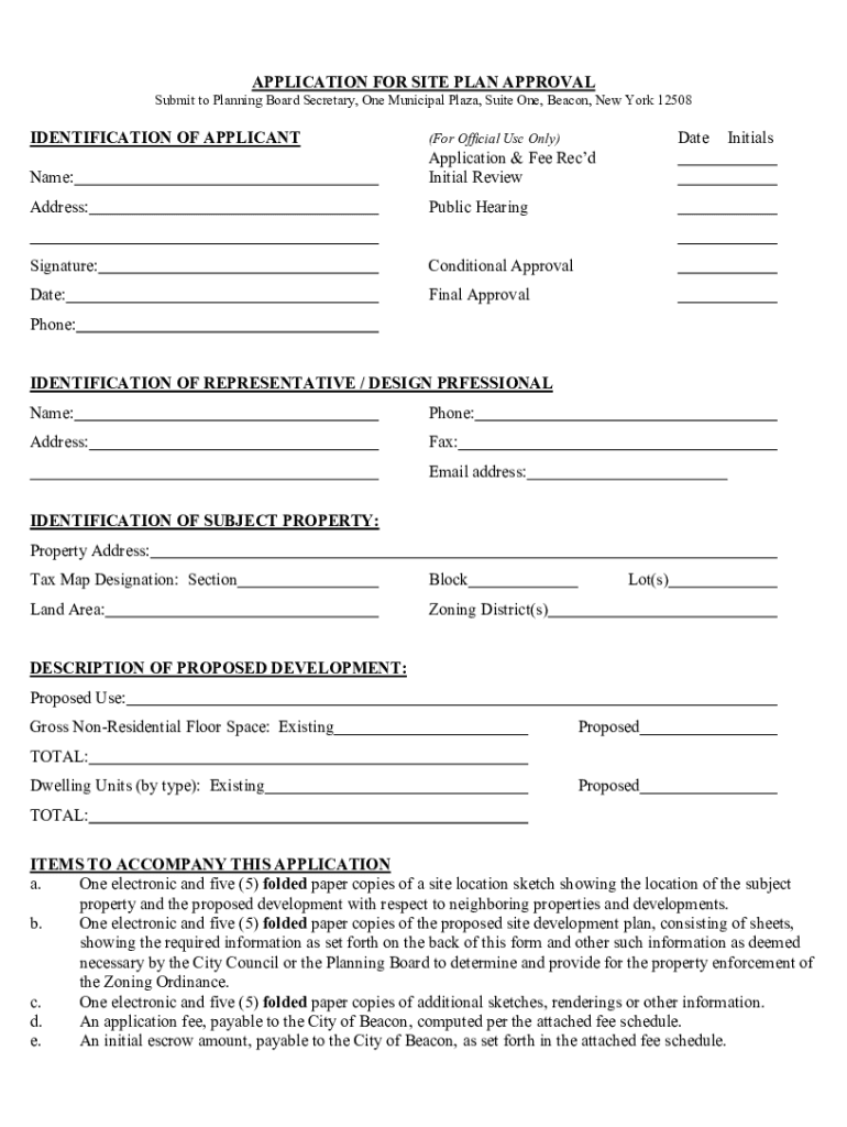 Fillable Online APPLICATION FOR SITE PLAN APPROVAL ... - City of Beacon, NY Fax Email Print ...