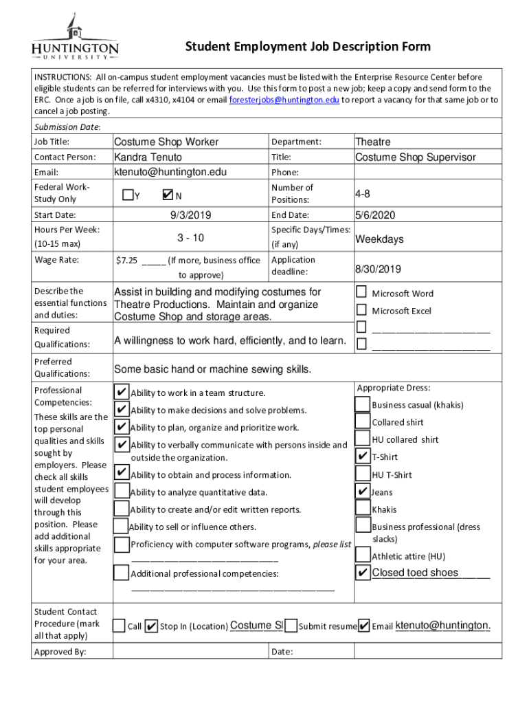 Fillable Online On-Campus Student Employment PositionsSalem State ...
