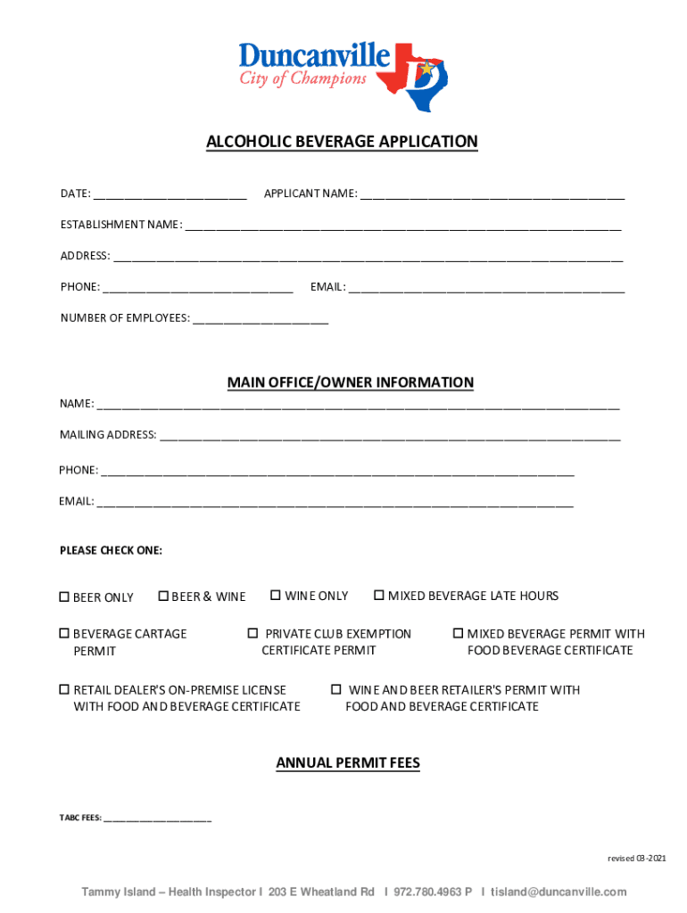 Fillable Online Alcohol License Application Cover Letter For ... - Blue ...
