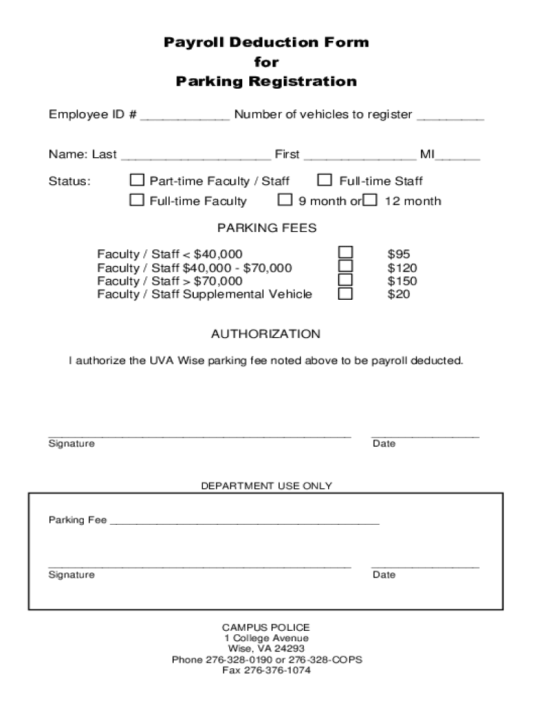Fillable Online Payroll Deduction Form for Parking Registration - UVA Wise Fax Email Print ...