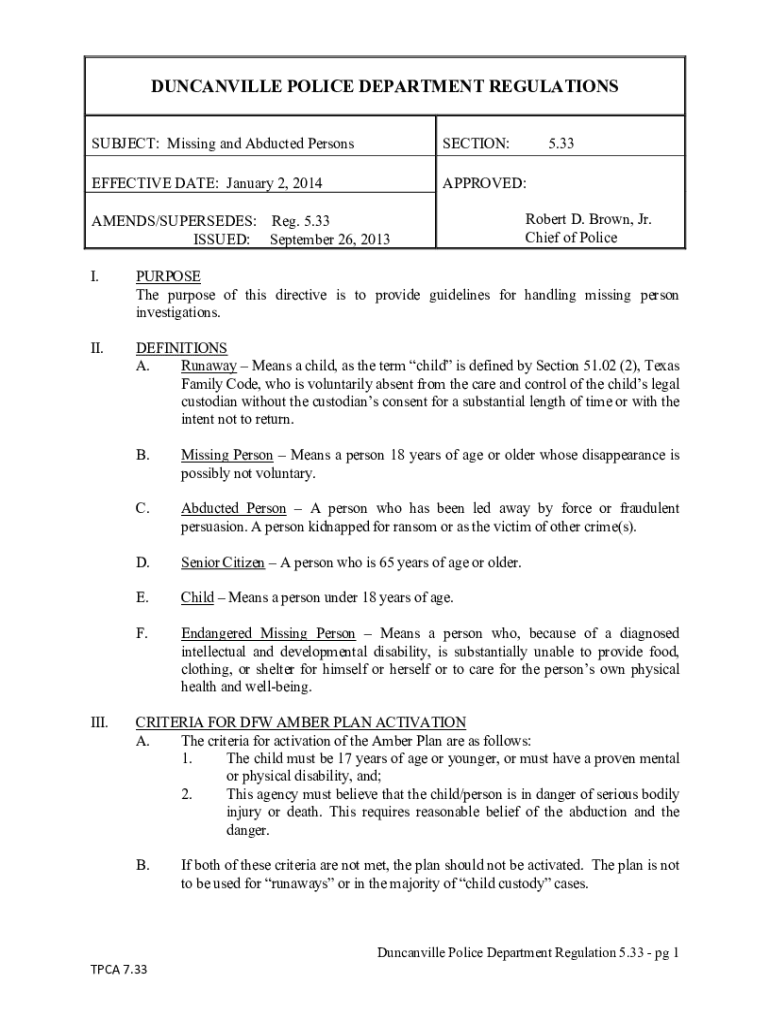 Fillable Online 5.33 - Missing and Abducted Persons - City of Duncanville Fax Email Print ...
