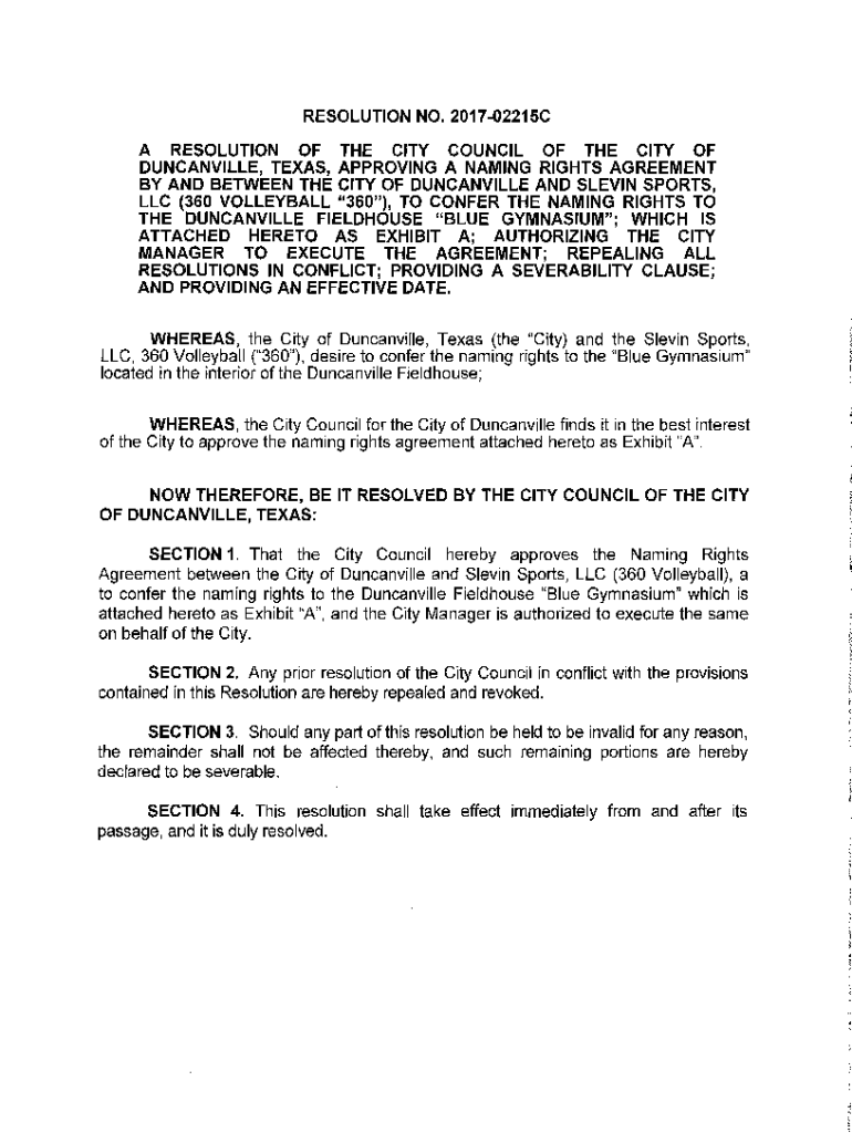 Fillable Online Naming Rights Agreement - City of Duncanville Fax Email ...