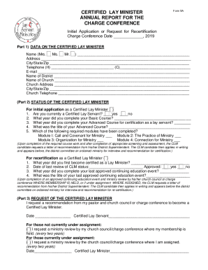 Fillable Online certified lay minister annual report for the charge ...