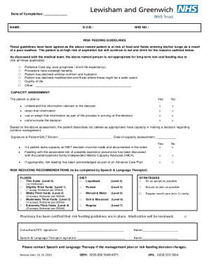 Fillable Online Lewisham-Greenwich-Risk-feeding-form.pdf - RCSLT Fax ...