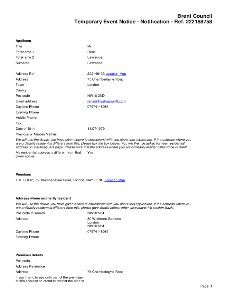 Fillable Online Transaction schedule. Temporary Event Notice ...