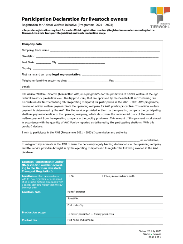 Fillable Online Participation Declaration for livestock owners ...