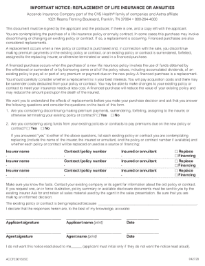 Fillable Online IMPORTANT NOTICE: REPLACEMENT OF LIFE INSURANCE OR ...