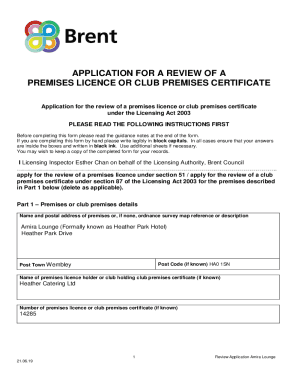 Fillable Online Review of premises licences or club premises ...