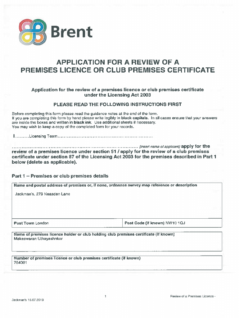 Fillable Online PREMISES LICENSES AND CLUB PREMISES CERTIFICATES ...