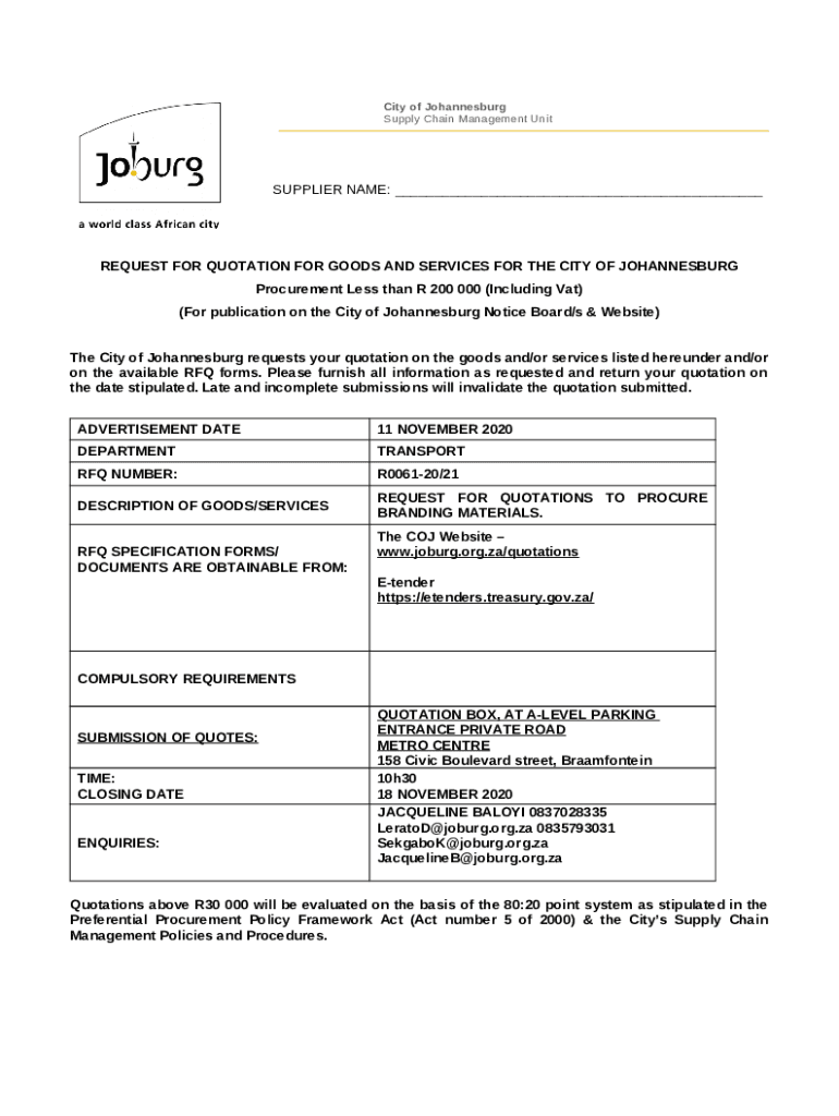 joburg.org.za / request-for-quotation-for-goods-and ... Doc Template ...