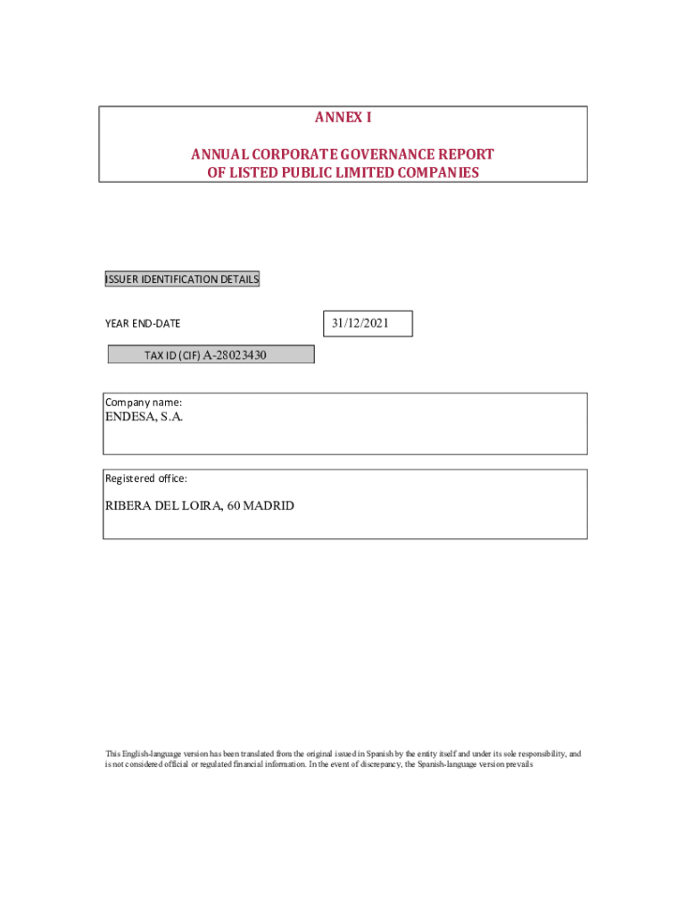 Fillable Online ANNEX I ANNUAL CORPORATE GOVERNANCE REPORT ... Fax Email Print - pdfFiller