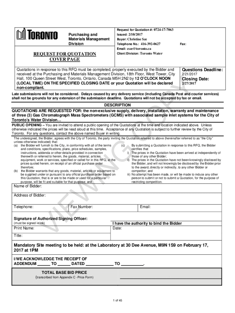 Fillable Online Request for Quotation - City of Toronto Fax Email Print ...