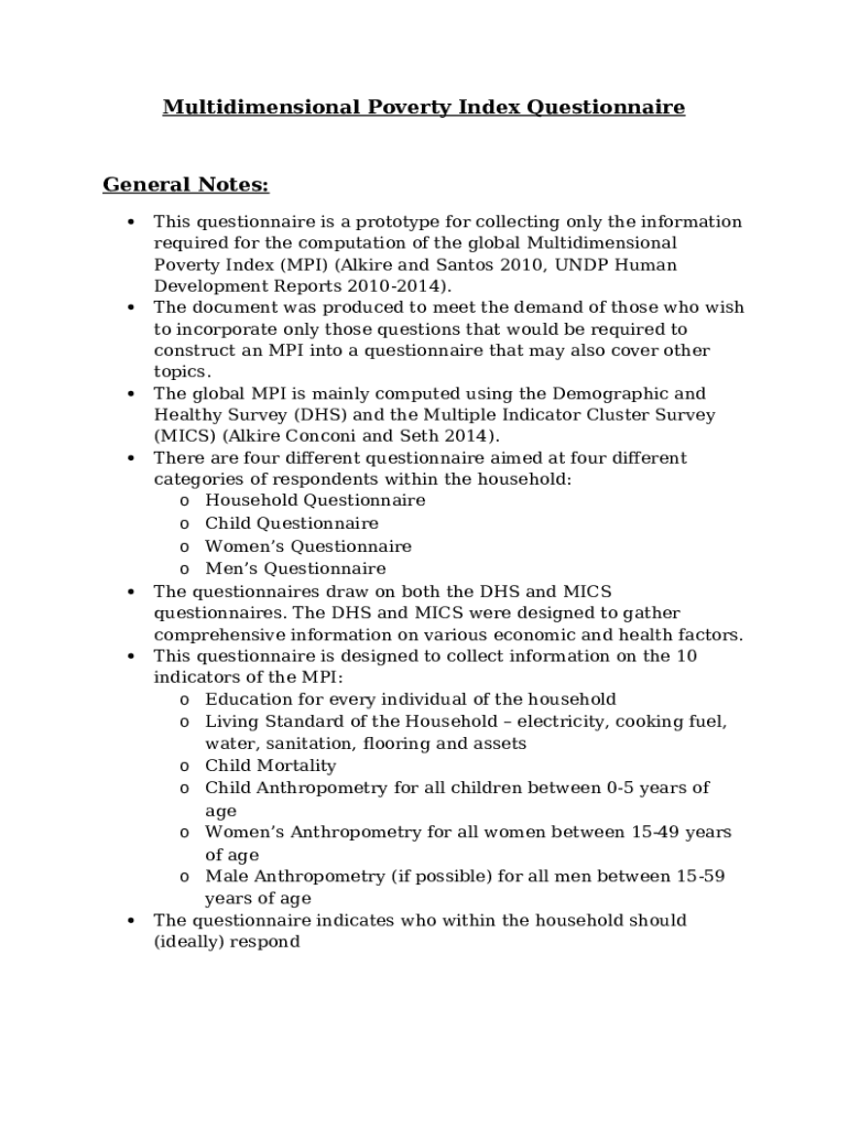 Multidimensional Poverty Index Questionnaire - ophi org Doc Template ...