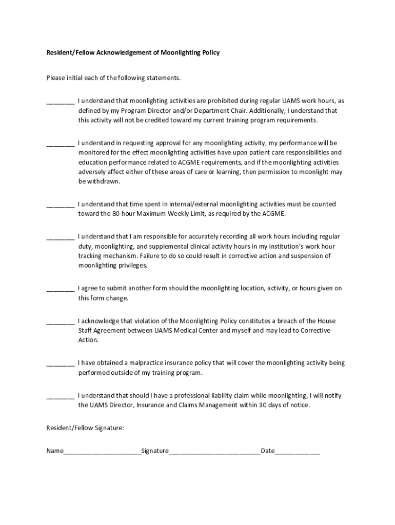 Fillable Online Moonlighting Activity Request - UAMS College of ...