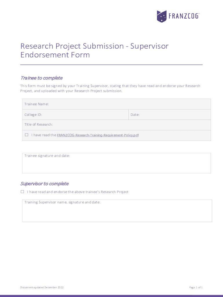 Fillable Online ranzcog edu FRANZCOG Research Project ...