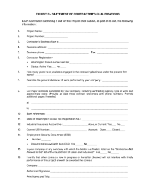 Fillable Online STATEMENT OF CONTRACTOR'S QUALIFICATIONS Each ... Fax Email Print - pdfFiller